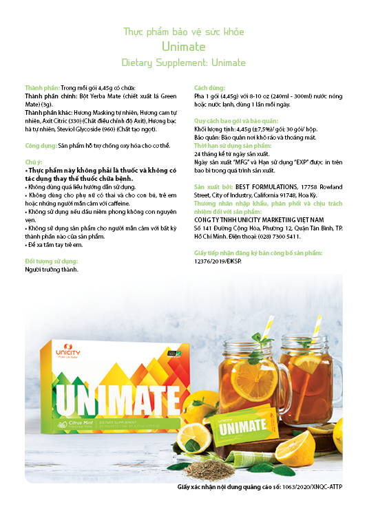 Thực phẩm bảo vệ sức khỏe UNIMATE – CITRUS MINT - Trùm đa cấp